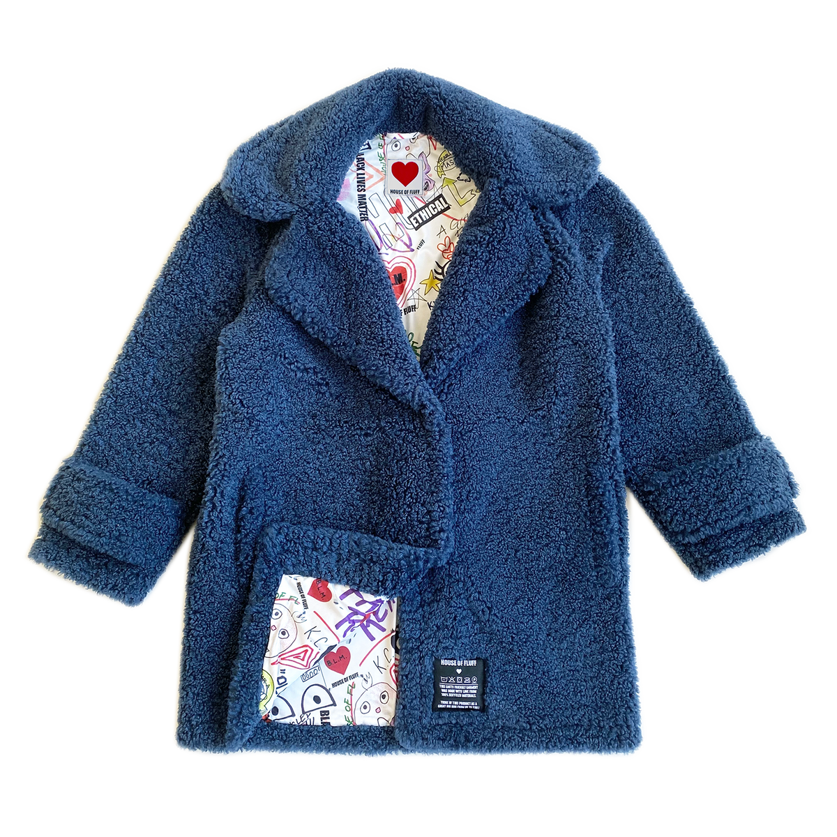100% Recycled Shearling Oversized Peacoat - French Blue– House of Fluff